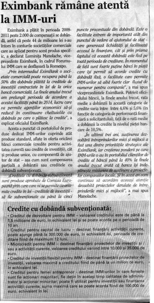 EximBank ramane atenta la IMM-uri - Exim - Banca Romaneasca