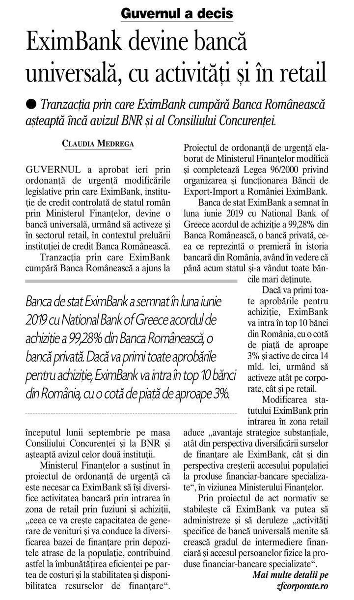 EximBank devine banca universala, cu activitati si in retail - Exim ...